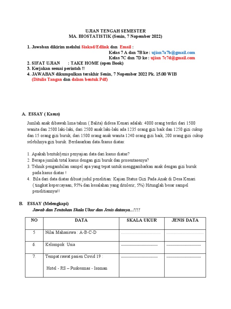GASAL Soal UTS 2022-2023 BiostatistiK | PDF