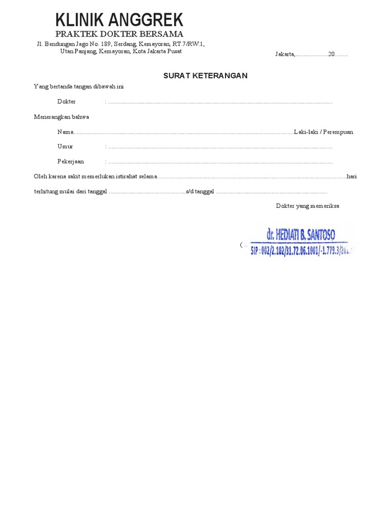 Surat Sakit Klinik Anggrek | PDF