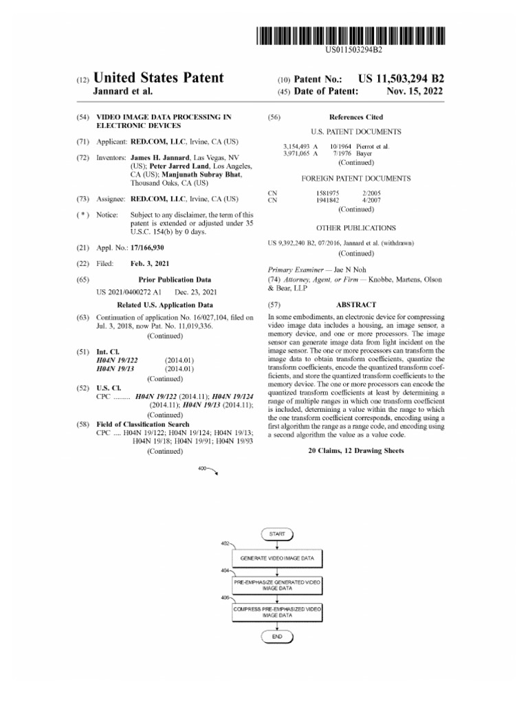 RED Compressed Raw Patent - US-11503294-B2 | PDF