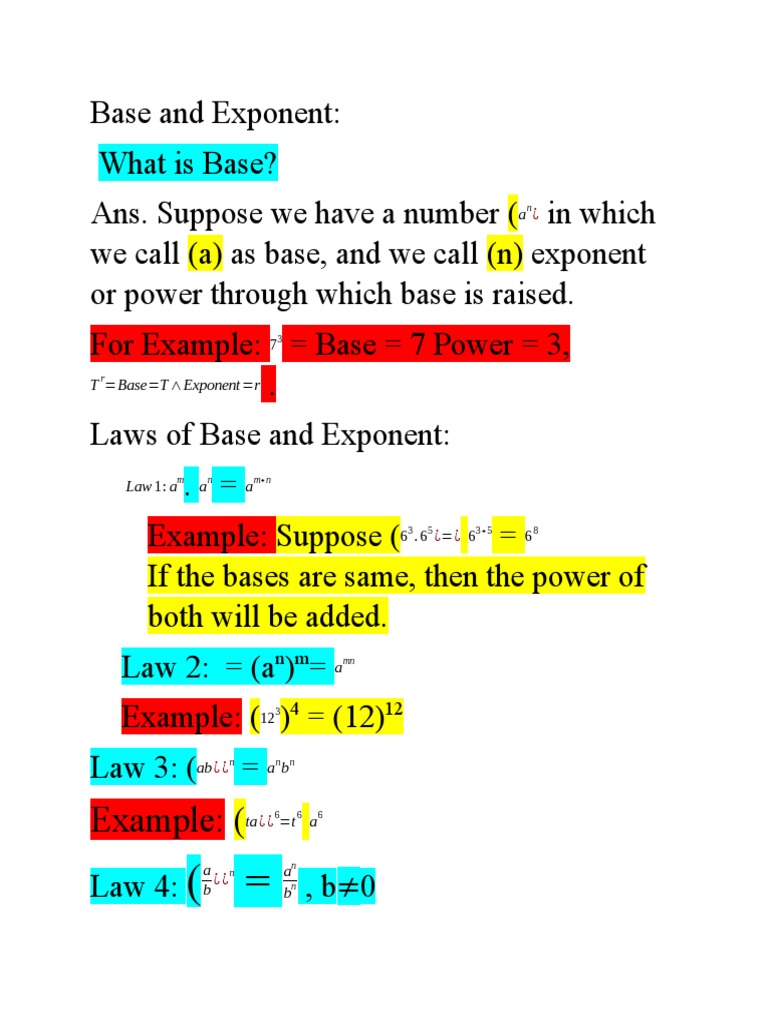 Base and Exponent Explanation | PDF