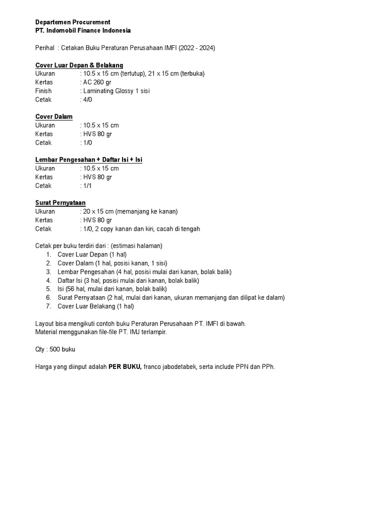 Spesifikasi Buku PP IMFI (2022-2024) | PDF