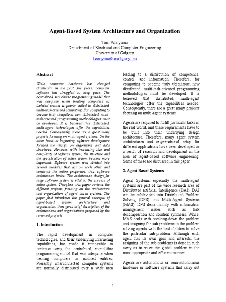 Agent-Based System Architecture and Organization | PDF | Agent Based Model | System