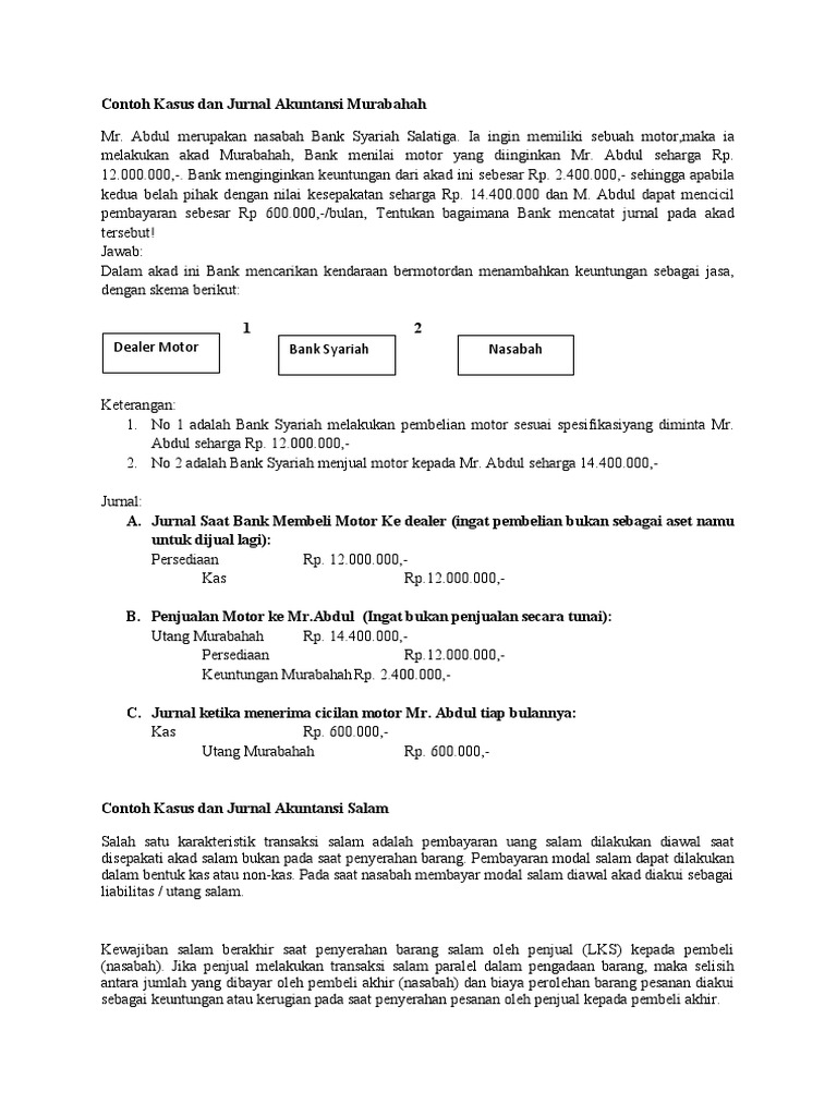 Contoh Kasus Dan Jurnal Akuntansi Murabahah Dan Akuntansi Salam | PDF