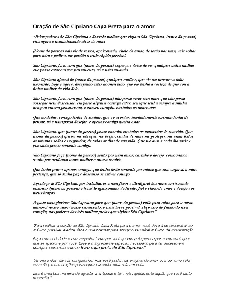 Oração de São Cipriano Capa Preta para o Amor | PDF | Amor | Oração