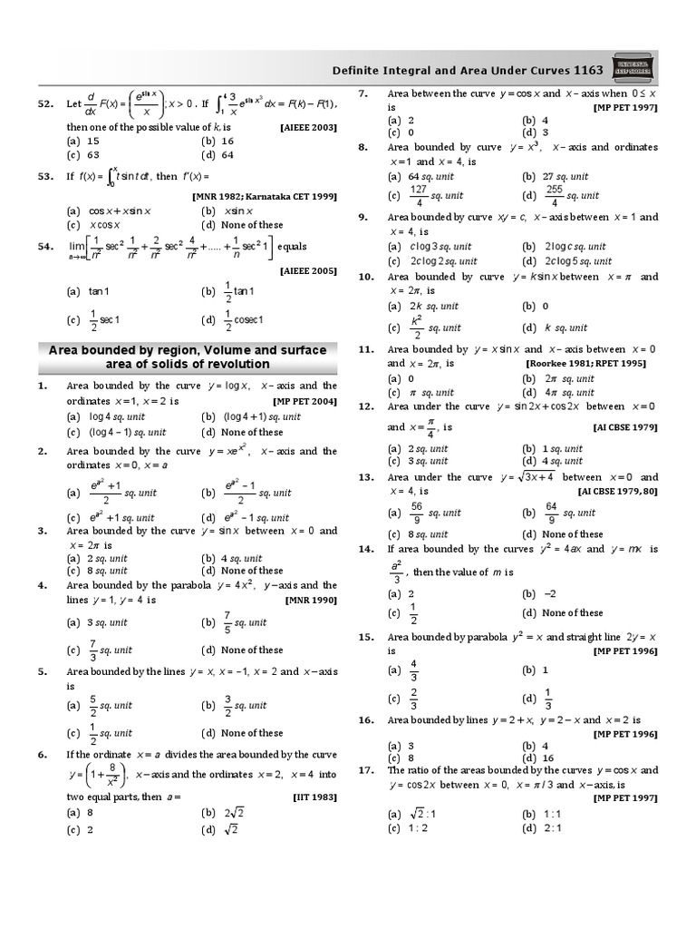 Area Bounded by Region, Volume and Surface | PDF | Area | Cartesian ...