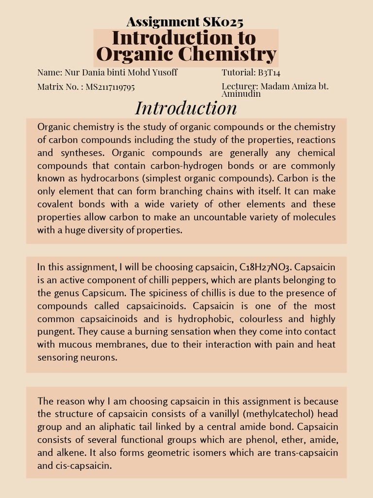 Introduction To Organic Chemistry (Assignment) - Nur Dania Binti Mohd Yusoff MS2117119795 B3t14 ...
