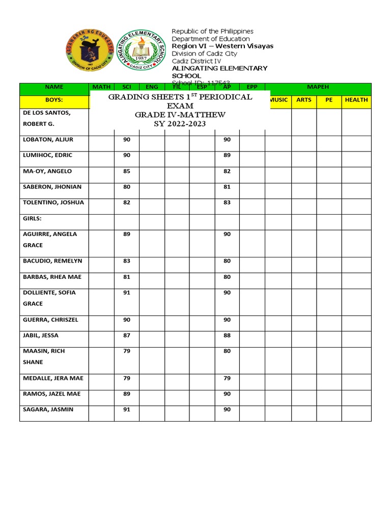Grade 4 Matthew Grading Sheet | PDF