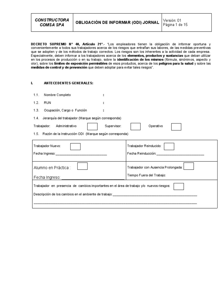 (ODI) Obligación de Informar Jornal | PDF
