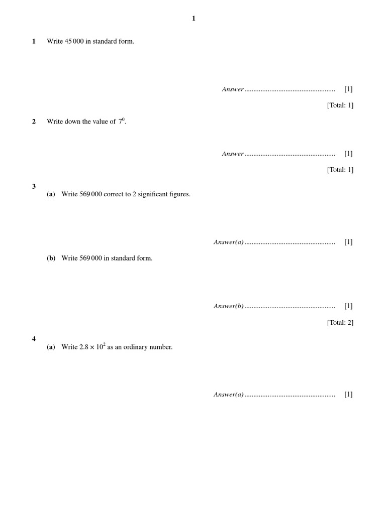 Standard Form and Indices Worksheet | PDF | Mathematics | Arithmetic
