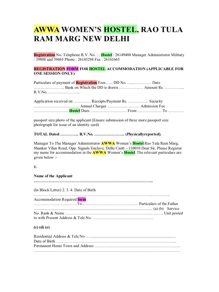 Hostel Entry Form | Affidavit | Government Information