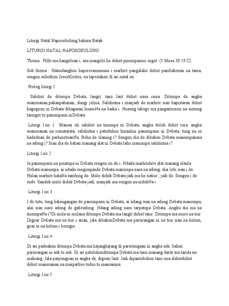 Liturgi Natal Naposobulung Bahasa Batak | PDF
