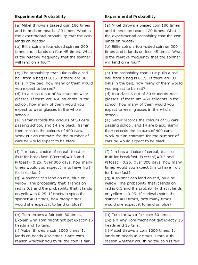 Experimental Probability Practice Strips | PDF