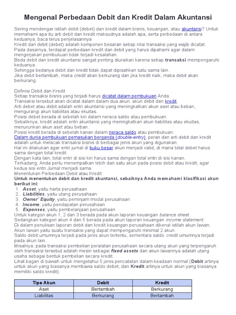 Perbedaan Debit dan Kredit Akuntansi | PDF