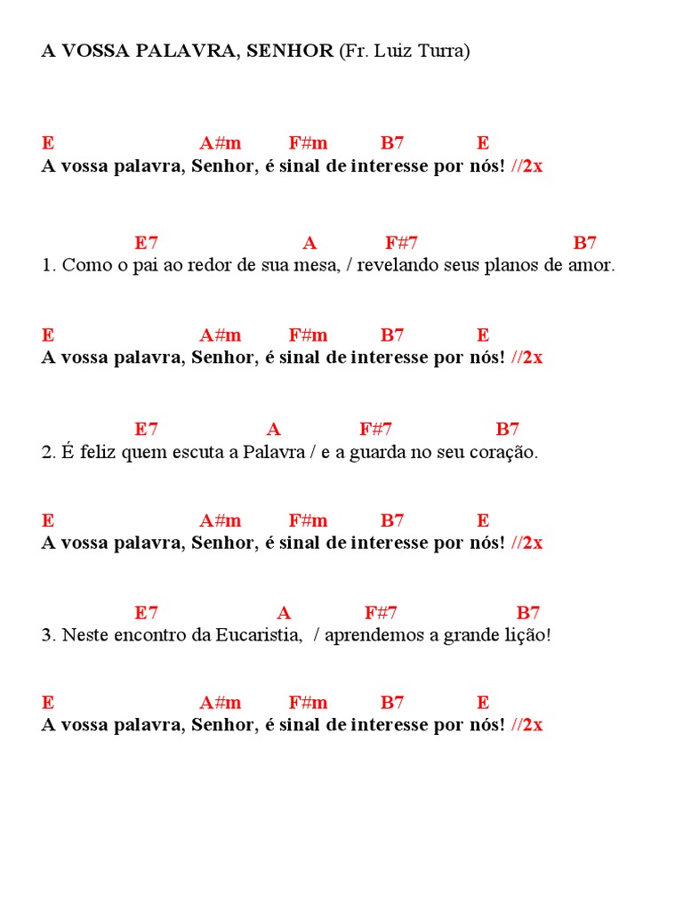 12b - A VOSSA PALAVRA SENHOR, É SINAL DE INTERESSE POR NOS (CIFRADO) | PDF