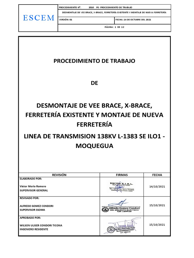PETS Desmontaje de Vee Brace, X-Brace, Ferretería Existente y Montaje ...