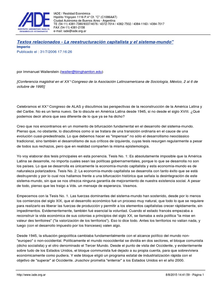 Wallerstein I La Reestructuracion Capitalista y El Sistema Mundo-2 ...