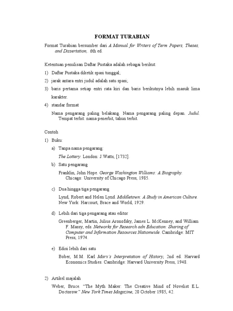 Panduan Format Turabian dan Sitasi | PDF
