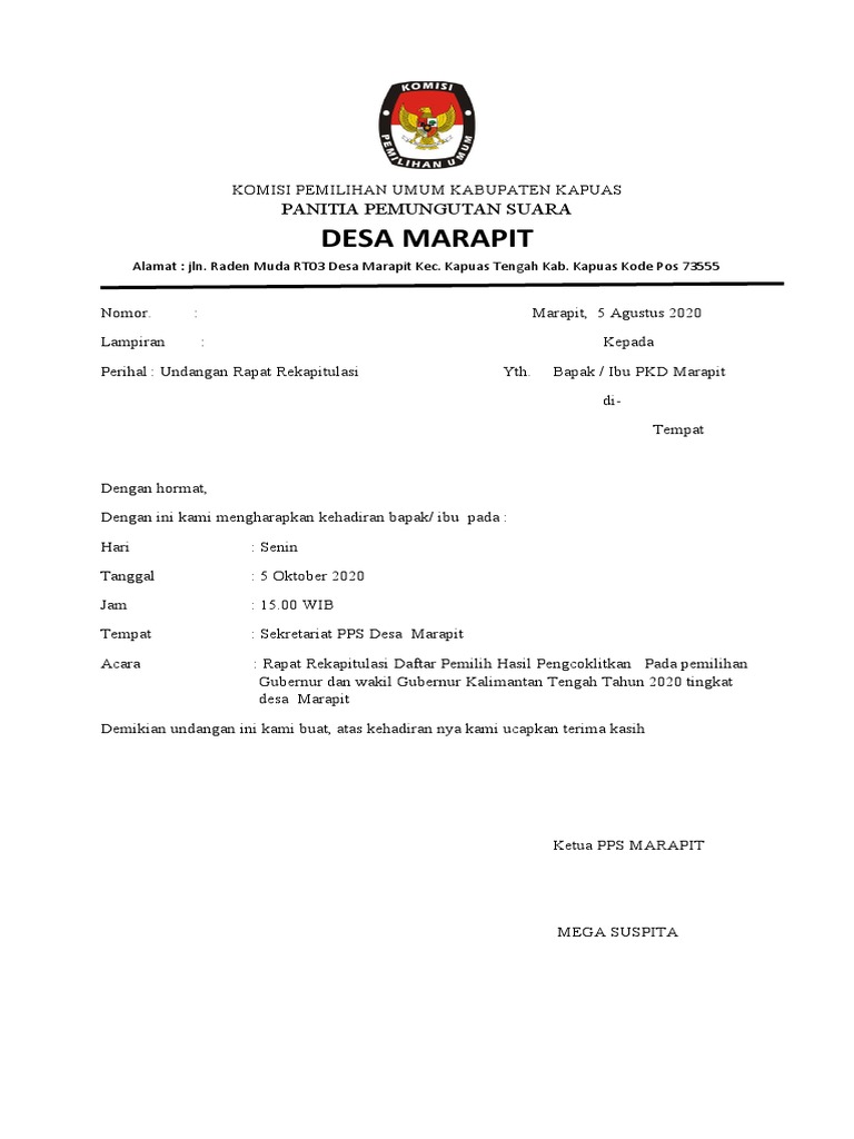 Undangan Rapat Rekapitulasi DPS | PDF