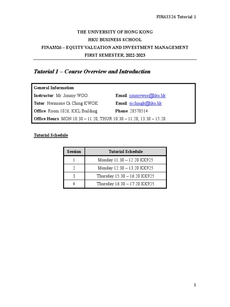 FINA3326 Tutorial 1 Notes | PDF | Discounted Cash Flow | Valuation ...