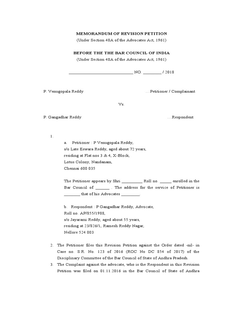 Revision Petition Against Bar Council Ruling | PDF