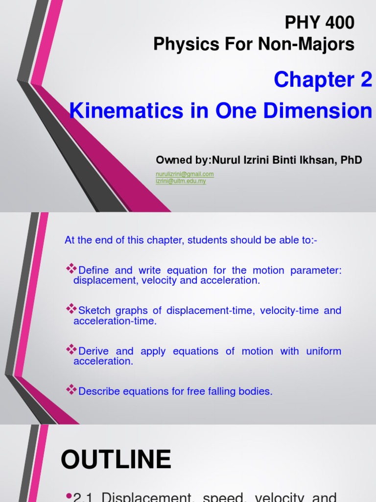 Chapter 2 - Kinematics in One Dimension (PHY400) | PDF | Velocity ...