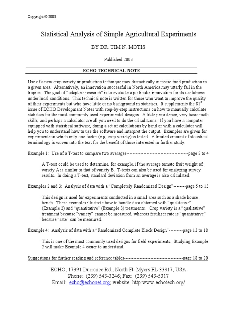 TN 50 Statistical Analysis of Simple Agricultural Experiments | PDF | Mean Squared Error ...