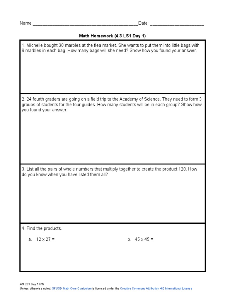 Whole Number Division Homework | PDF