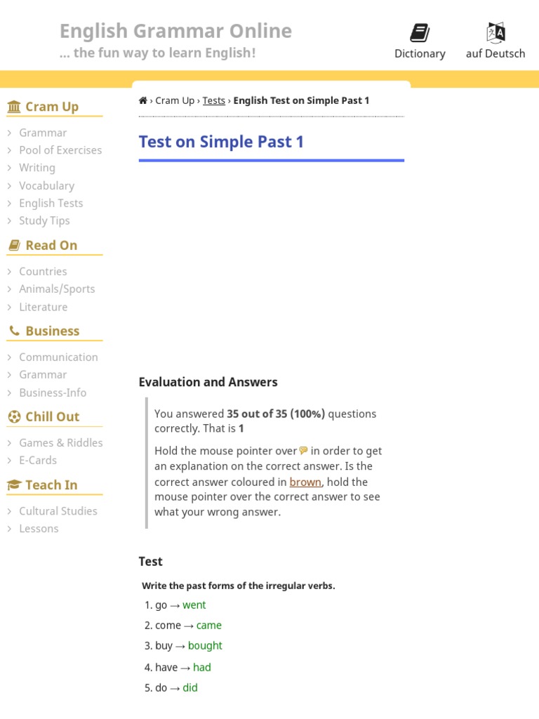 Simple Past Tense Test PDF | PDF | English Language | Linguistics