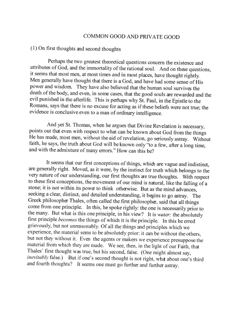 Marcus Berquist, Common Good and Private Good | PDF | Philosophical ...