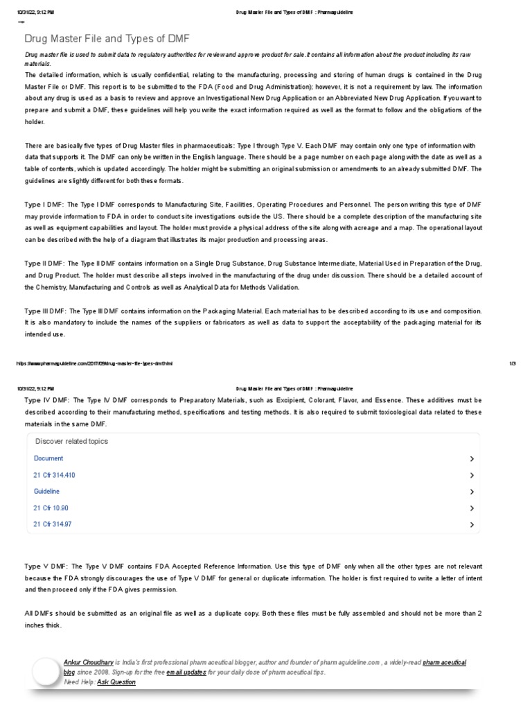 Drug Master File and Types of DMF - Pharmaguideline | PDF | Pharmacy | Drugs