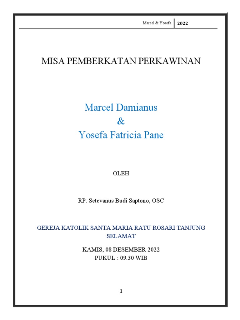 Liturgi Pemberkatan Perkawinan Marcel & Yosefa | PDF