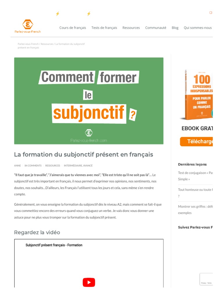 La Formation Du Subjonctif Présent en Français - PVF | PDF