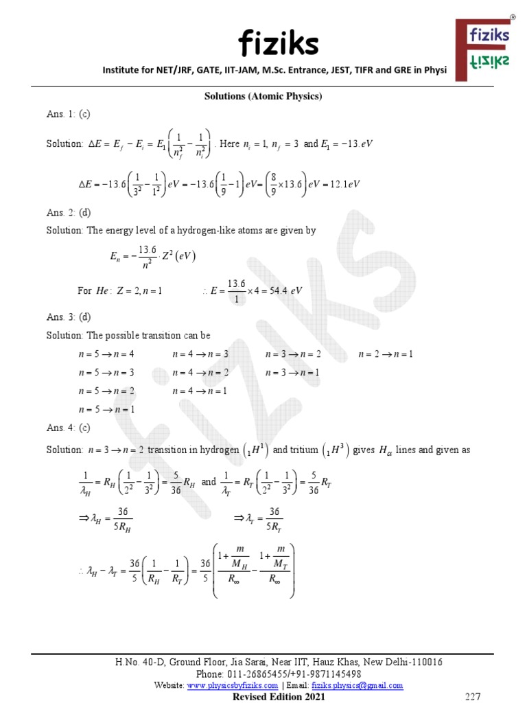 Solution (Atomic Physics) | Download Free PDF | Electron Configuration ...