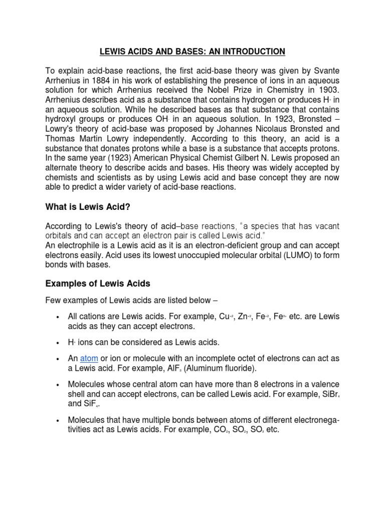 LEWIS ACIDS AND BASES - Introduction | PDF