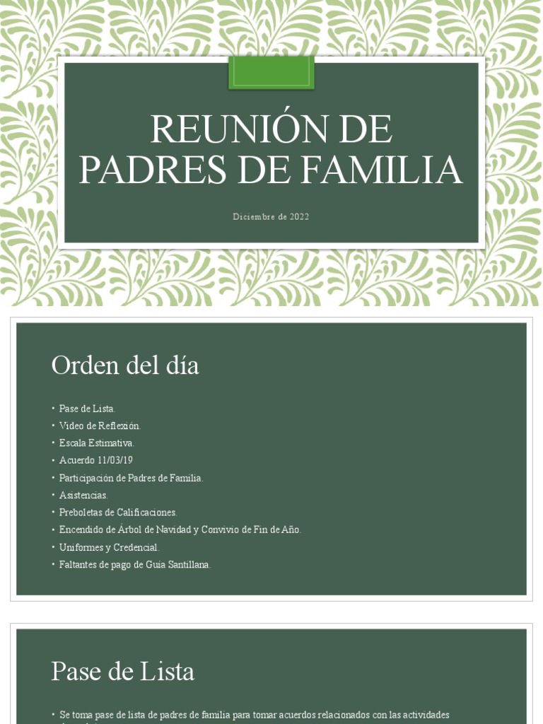 Reunión de Padres: Actividades Decembrinas | PDF