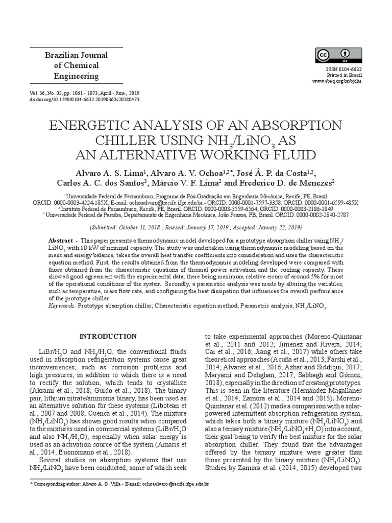 ENERGETIC ANALYSIS OF AN ABSORPTION CHILLER USING NH3-LiNO3 AS | PDF ...
