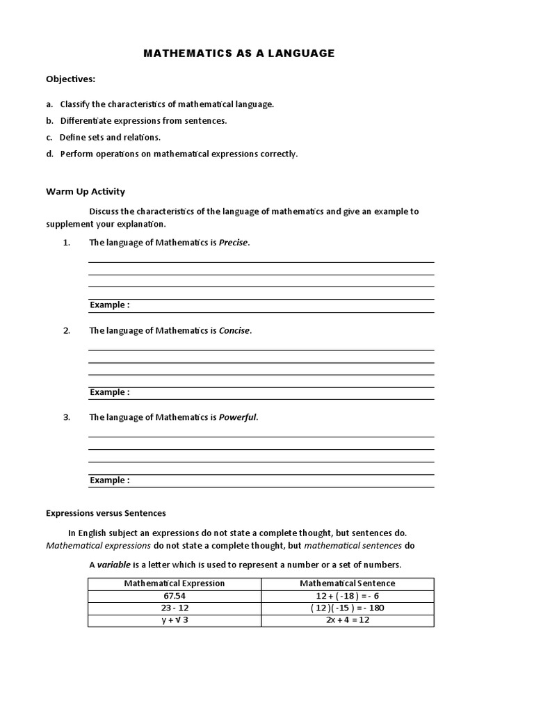 Math As Language - Sets and Operations | PDF | Set (Mathematics ...