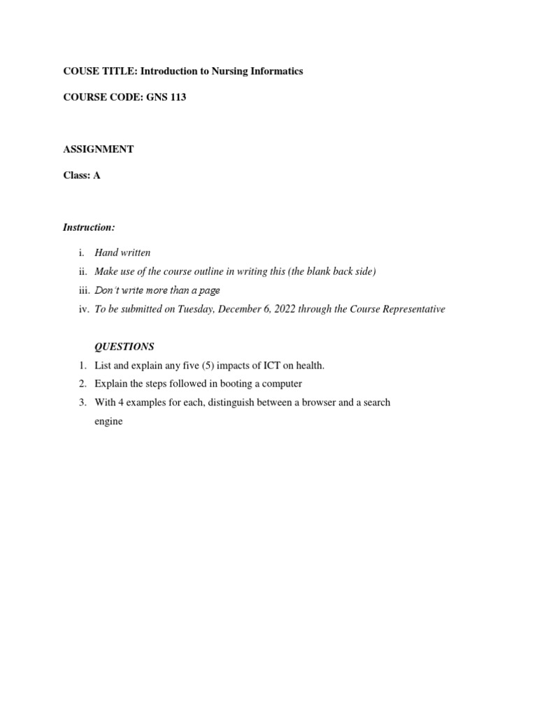 Assignment For A Class | PDF