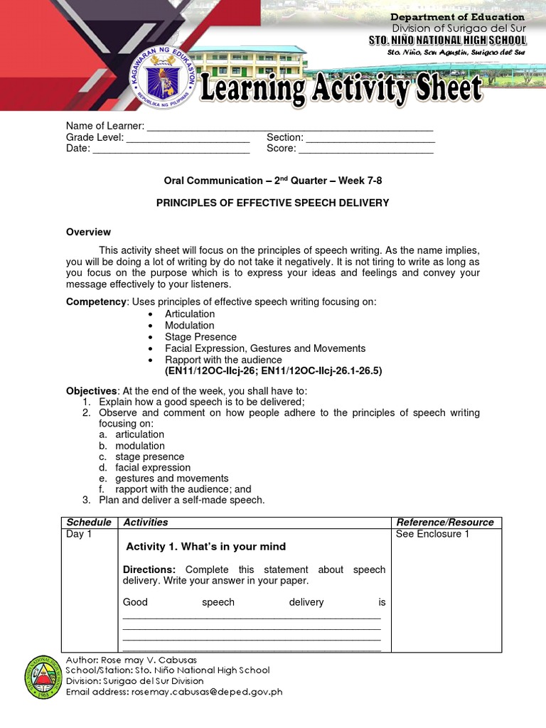 LAS Oral Communication Q2 Week 7 8 | PDF | Gesture | Speech