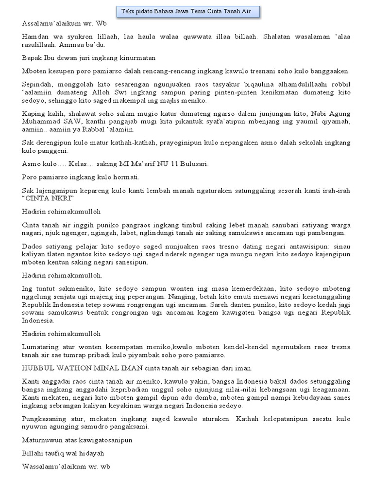 Teks Pidato Bahasa Jawa Tema Cinta Tanah Air | PDF