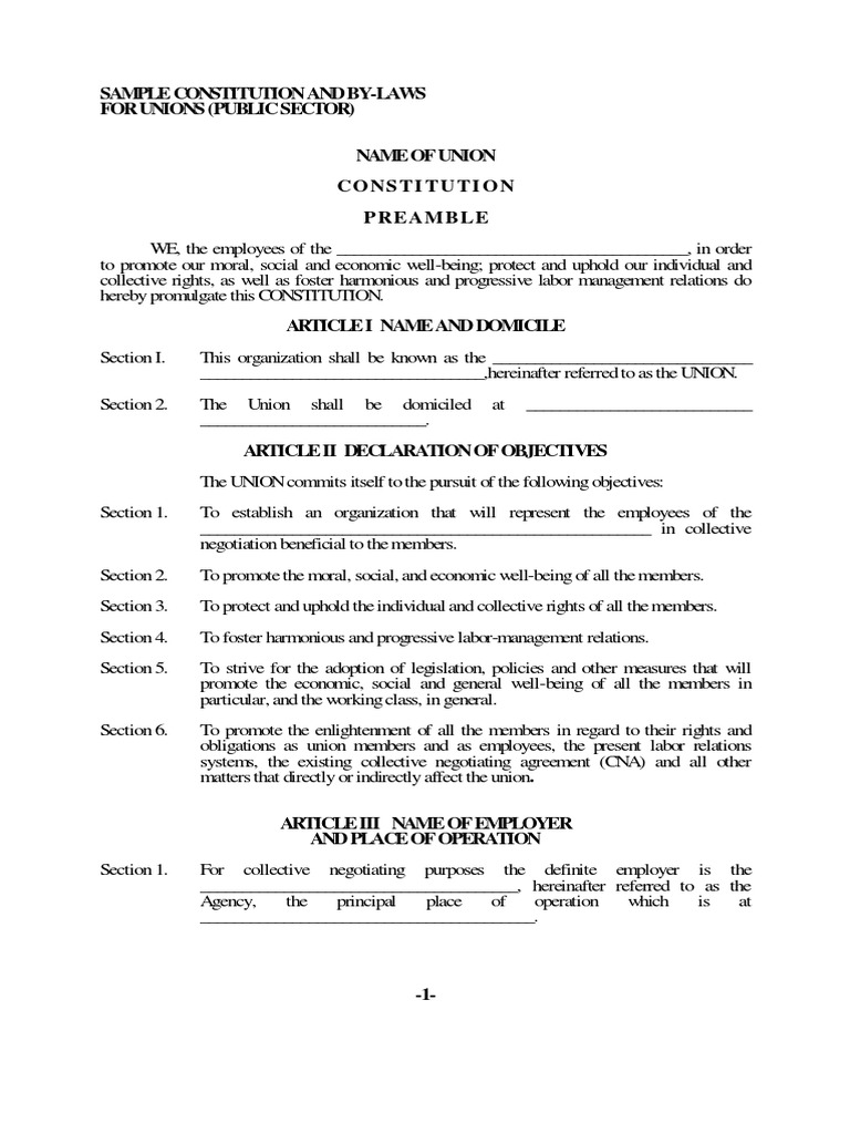 Sample Constitution and By-Laws For Union (Public Sector) | PDF | Impeachment | Board Of Directors