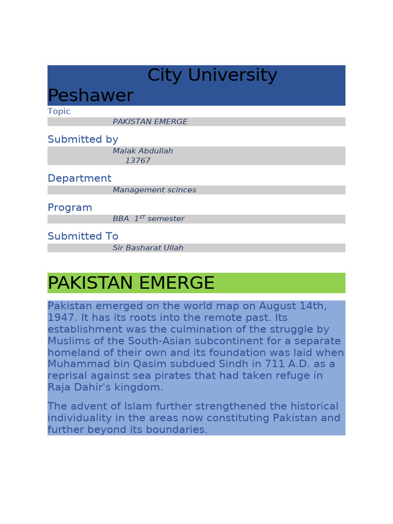 Aims and Objectives of The Establishment of Pakistan | PDF | Pakistan ...
