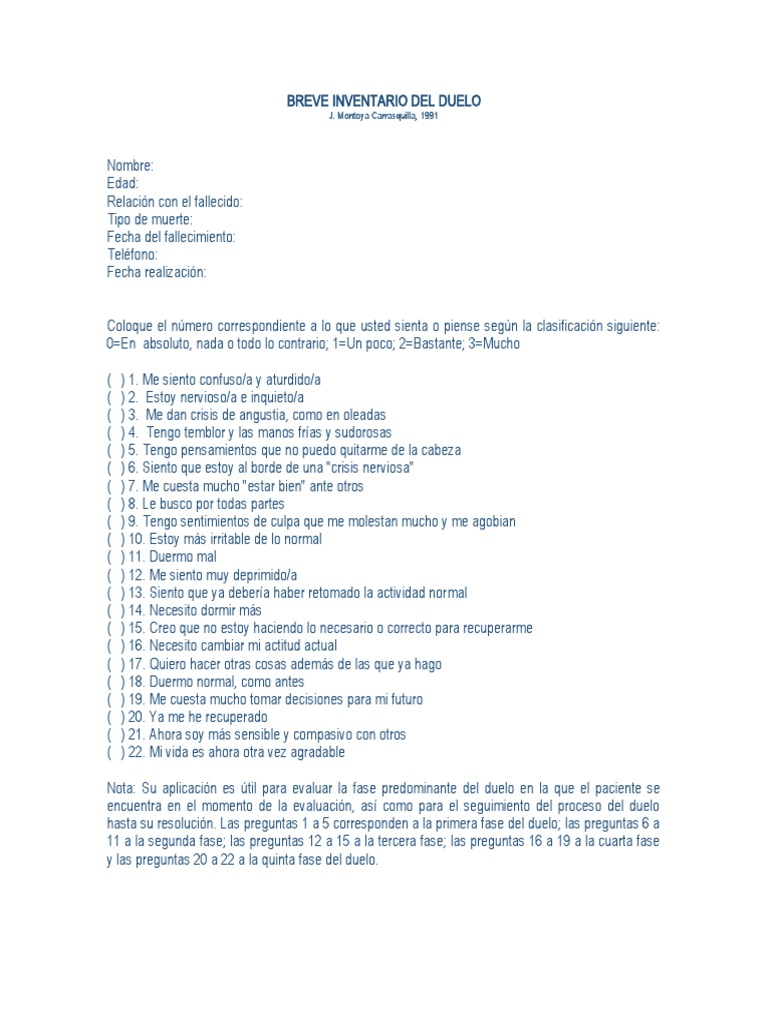 Breve inventario del duelo | PDF