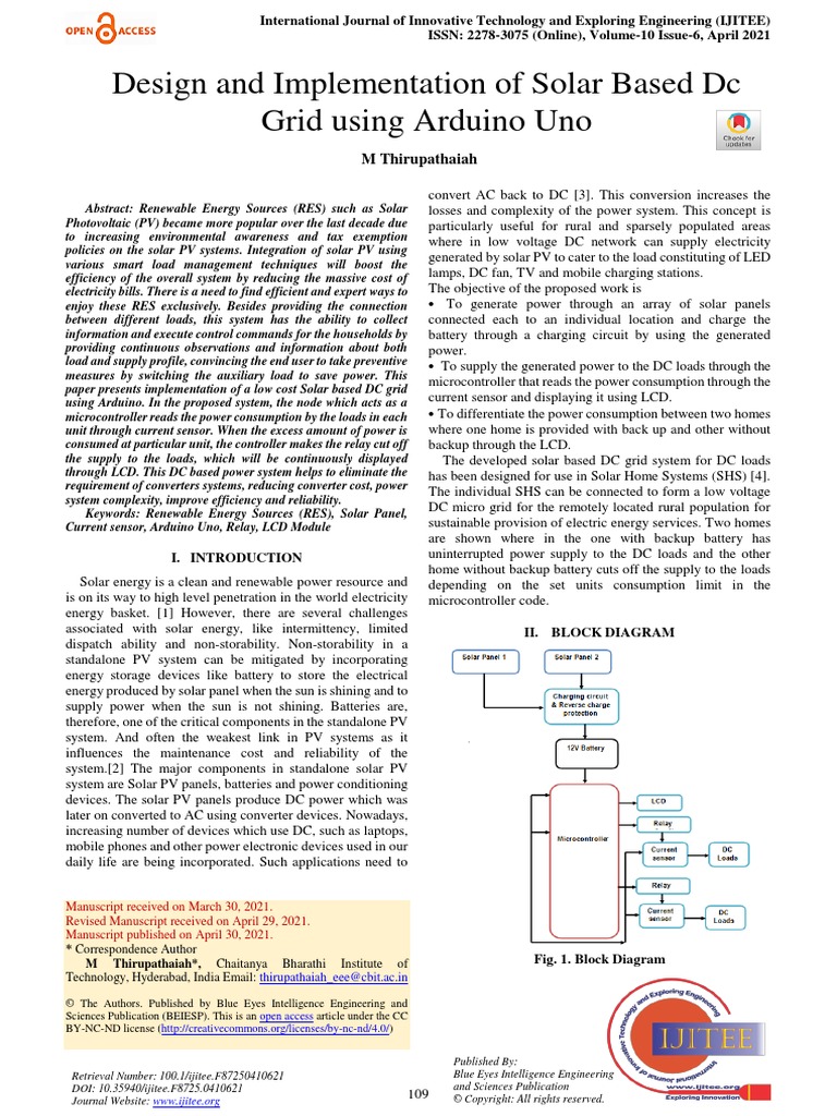 Design and Implementation of Solar Based DC Grid Using Arduino Uno | Download Free PDF ...