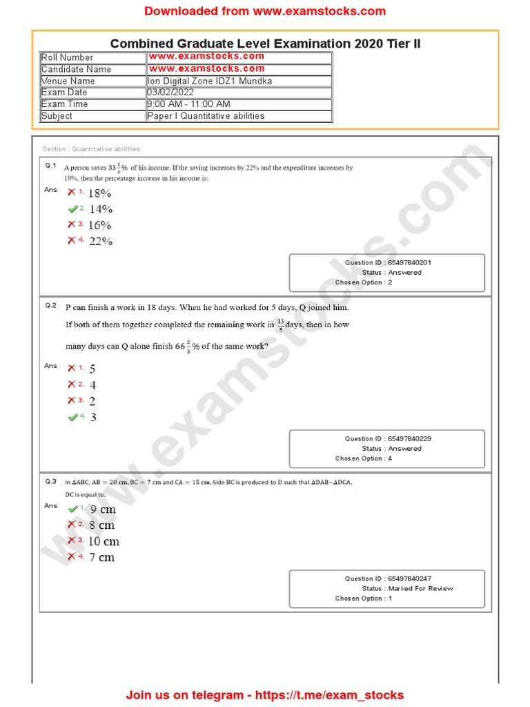 3rd Feb SSC CGL 2020 Tier 2 Maths Paper PDF @exam - Stocks | PDF ...