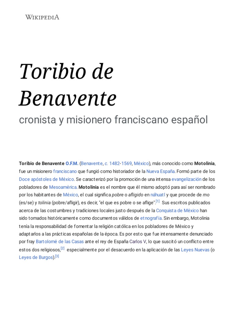 Toribio de Benavente - Wikipedia, La Enciclopedia Libre | PDF
