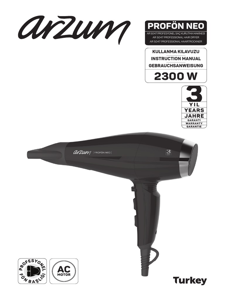 Arzum Profon Neo Profesyonel Sac Kurutma Makinesi Ar5047 | PDF