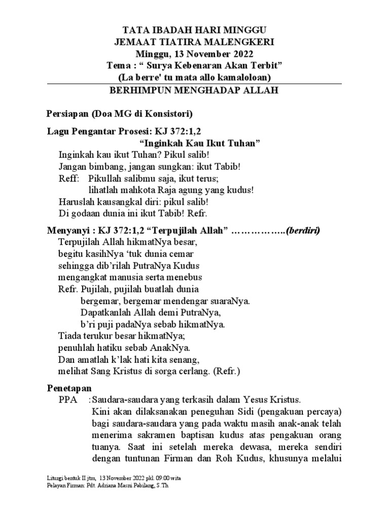 Tata Ibadah Peneguhan Sidi, 13 November 2022 | PDF