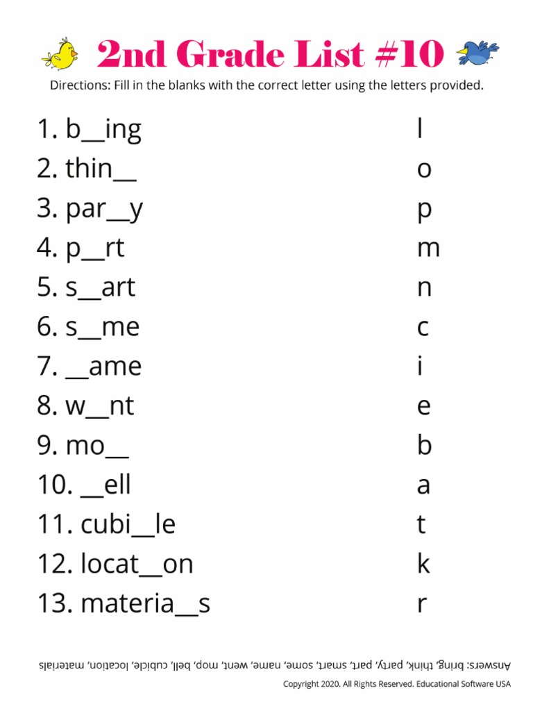 2nd Grade Worksheet 10 | PDF
