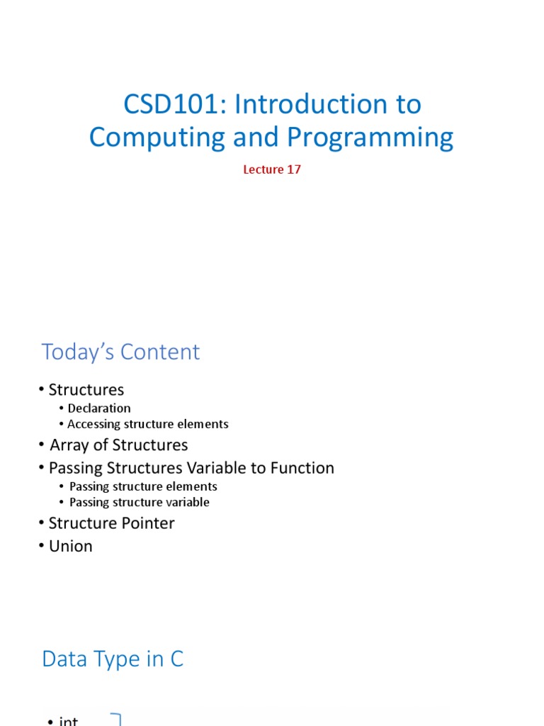 Lecture17 Structure | Download Free PDF | Pointer (Computer Programming) | Data Type